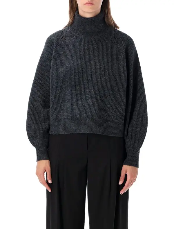 SESSUN Ribbed Turtleneck Sweater With Balloon Sleeves