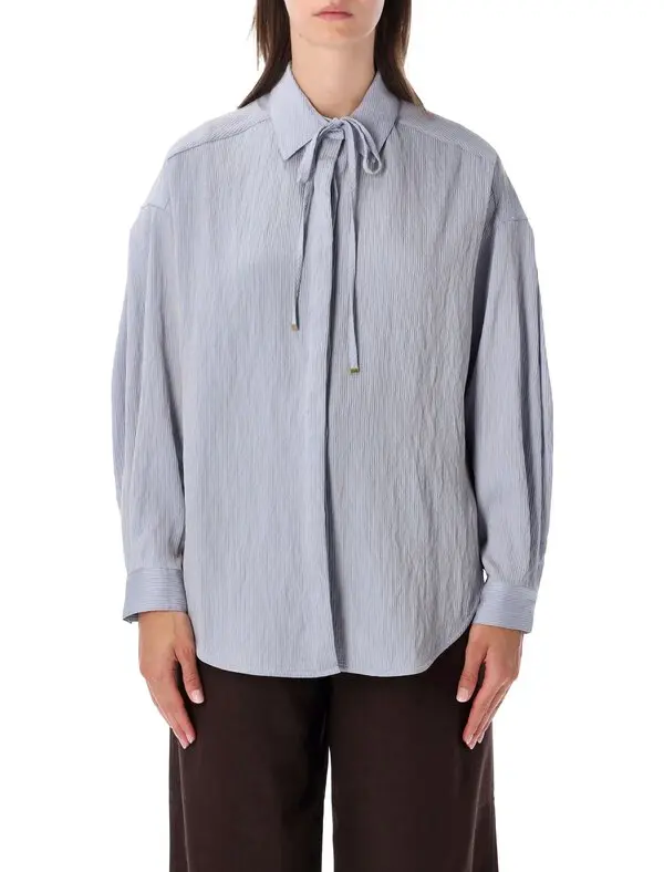SESSUN Tie-neck Oversized Striped Blouse
