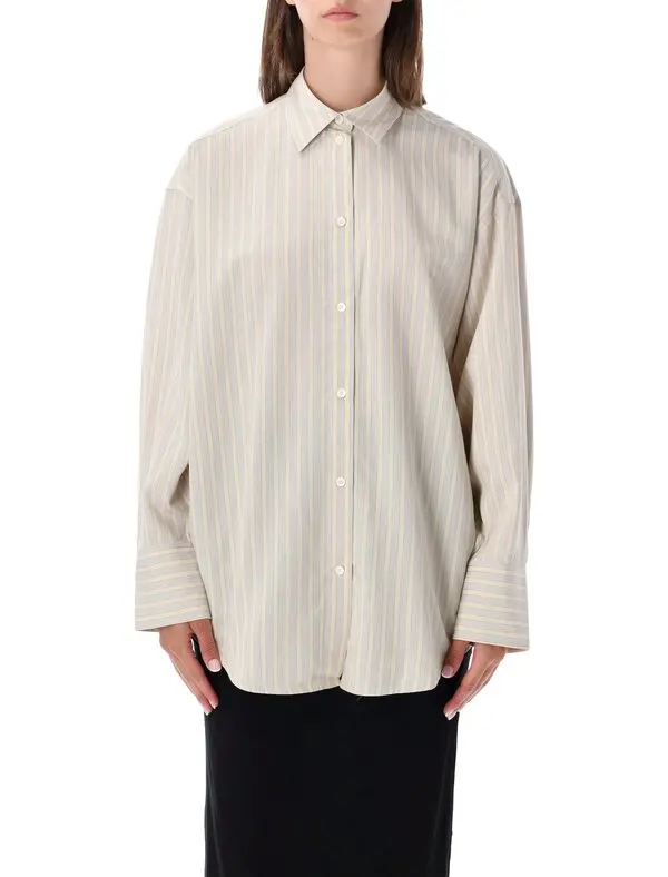 TOTEME Oversized Striped Shirt With Silk Blend And Mother-of-pearl Buttons - Yellow/sky