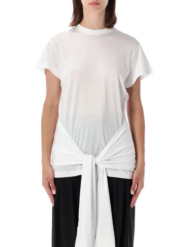 TOTEME Minimalist Draped Tie-waist T-shirt Top - Bianco