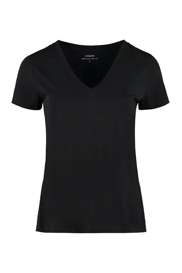 Vince V-neck Cotton T-shirt - Black