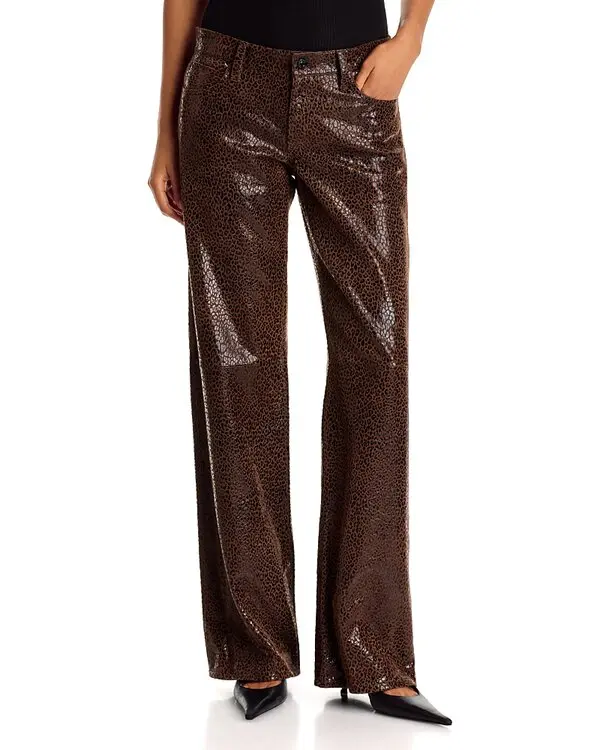 FRAME The Gray Leather Low Rise Bootcut Jeans - Glossy Leopard