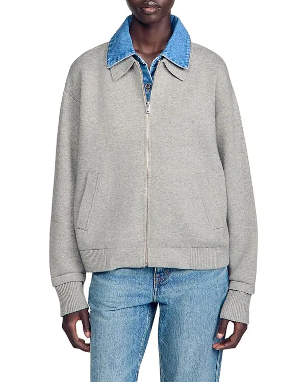 Sandro Hayden Layered Look Zip Cardigan - Grey