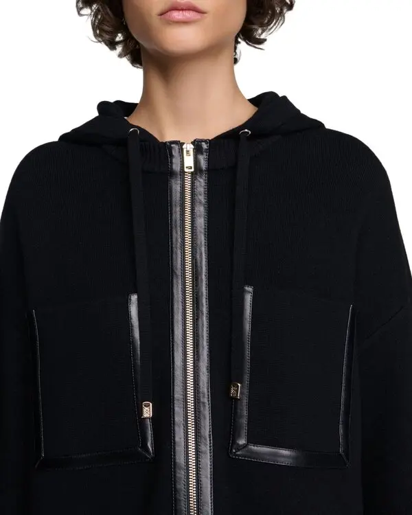 Sandro Arlo Hooded Leather Trim Cardigan