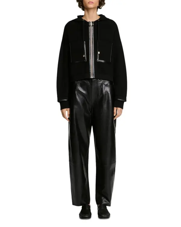 Sandro Arlo Hooded Leather Trim Cardigan