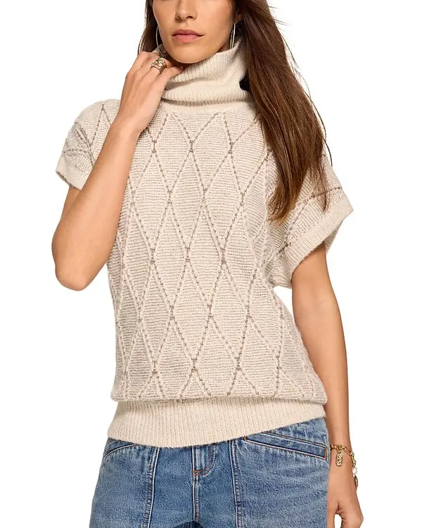 Ramy Brook Blair Short Sleeve Turtleneck Sweater - Ivory Argyle