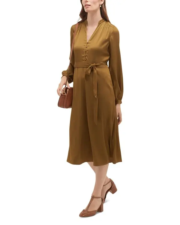 HOBBS LONDON Petites Katia Button Placket Tie Waist Dress - Khaki