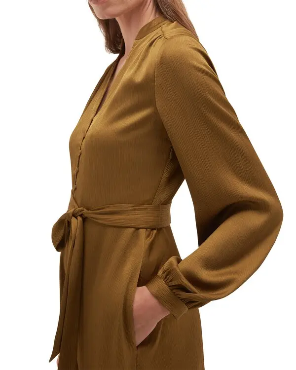 HOBBS LONDON Petites Katia Button Placket Tie Waist Dress - Khaki