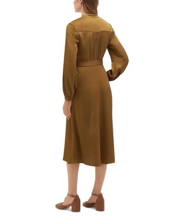HOBBS LONDON Petites Katia Button Placket Tie Waist Dress - Khaki