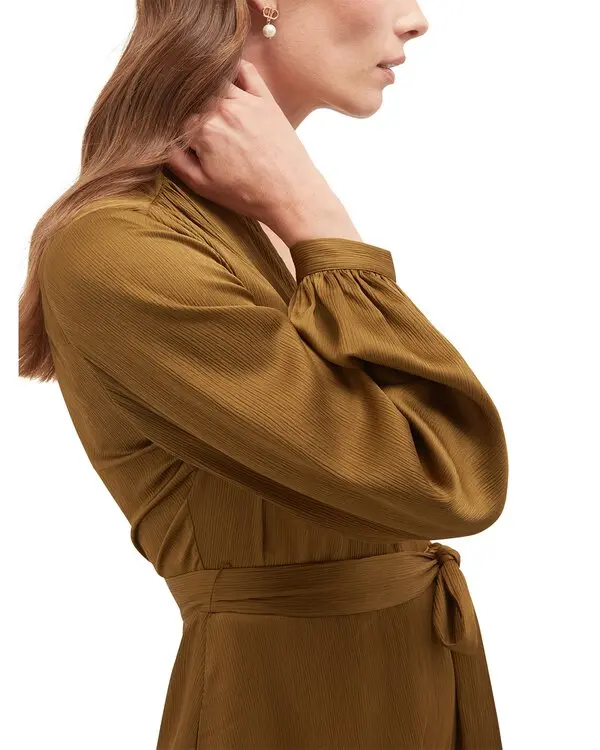 HOBBS LONDON Petites Katia Button Placket Tie Waist Dress - Khaki