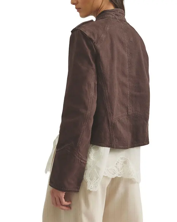 Free People Ryland Cotton Blend Band Jacket - Double Espresso