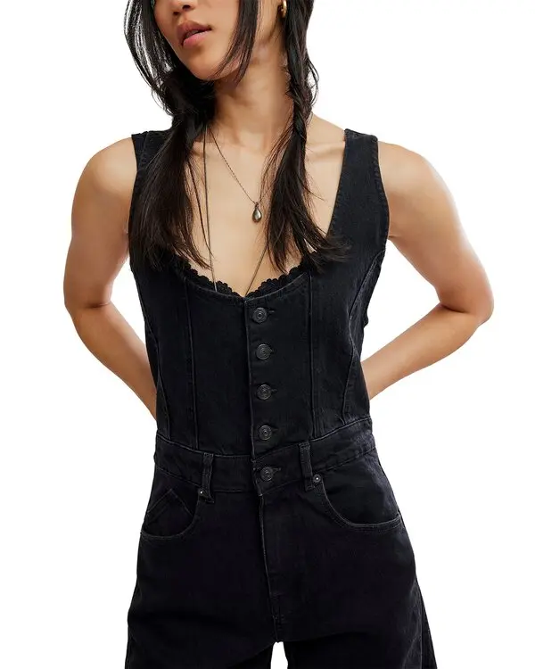 Free People Corsica Cotton Blend Tie Back Jumpsuit