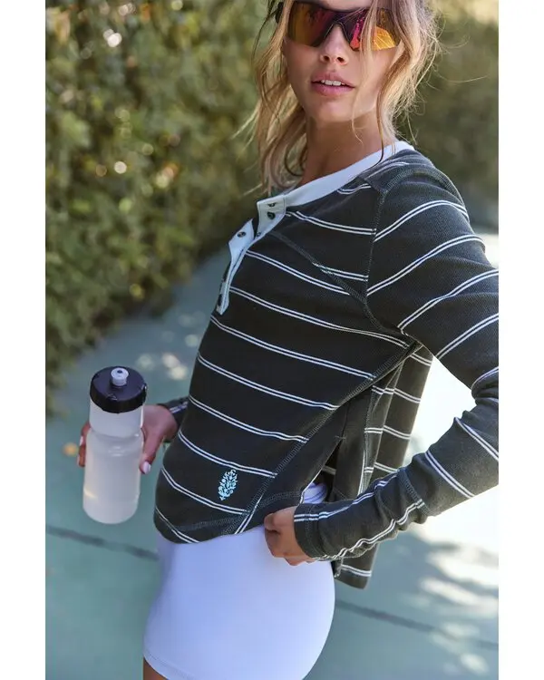 Free People Cool Down Cotton Stretch Snap Henley Top