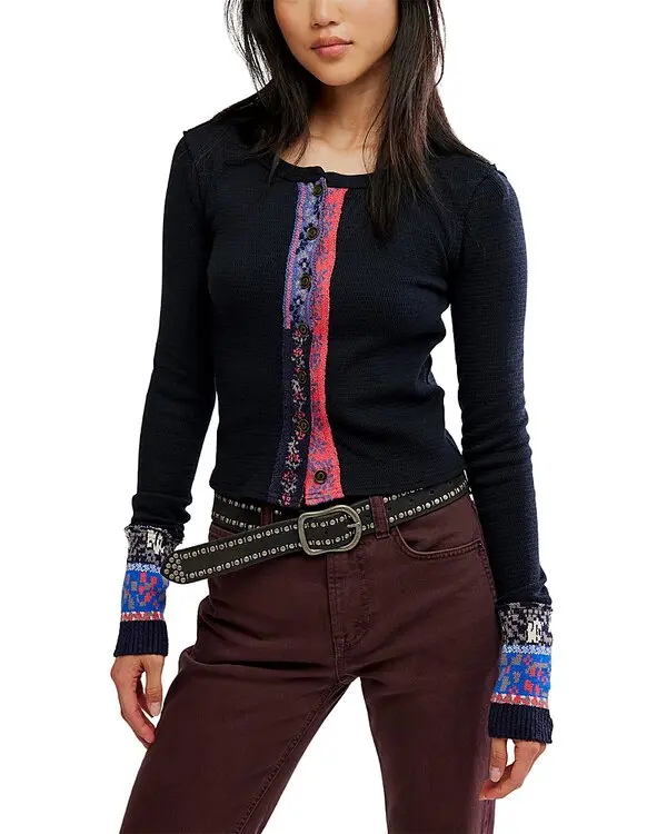 Free People Noa Stretch Cotton Cardigan - Charcoal