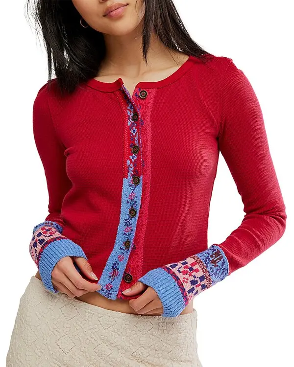 Free People Noa Stretch Cotton Cardigan - Crimson