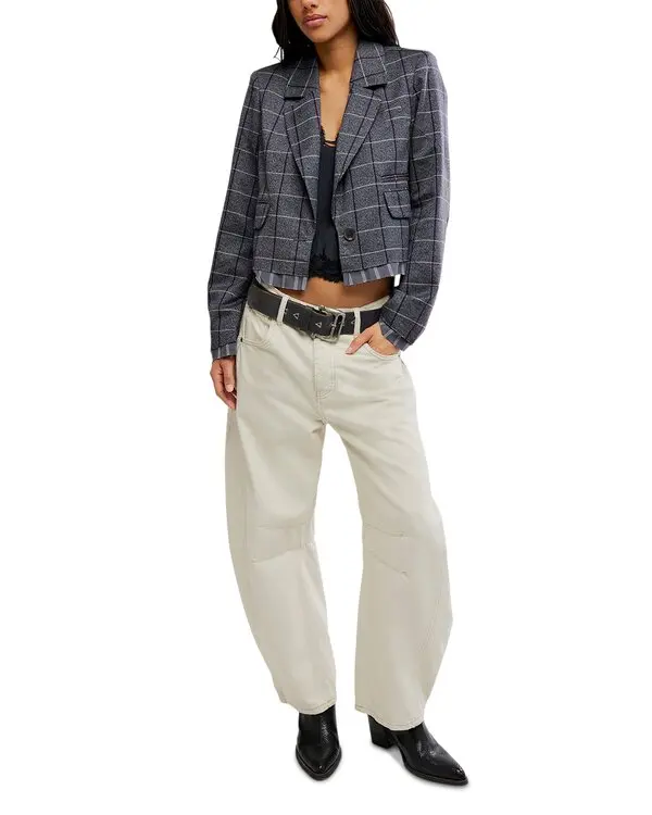 Free People Academia Windowpane Blazer - Charcoal
