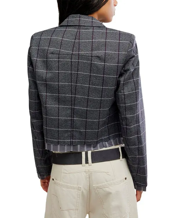Free People Academia Windowpane Blazer - Charcoal
