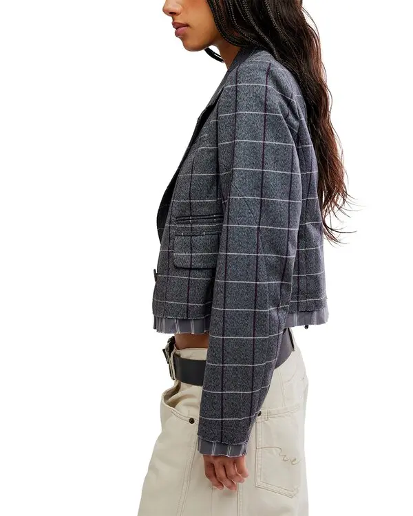 Free People Academia Windowpane Blazer - Charcoal