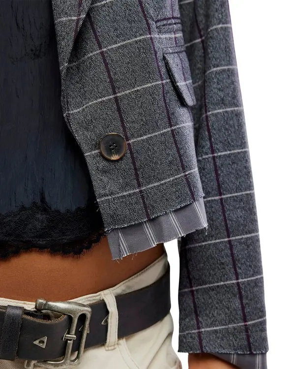Free People Academia Windowpane Blazer - Charcoal