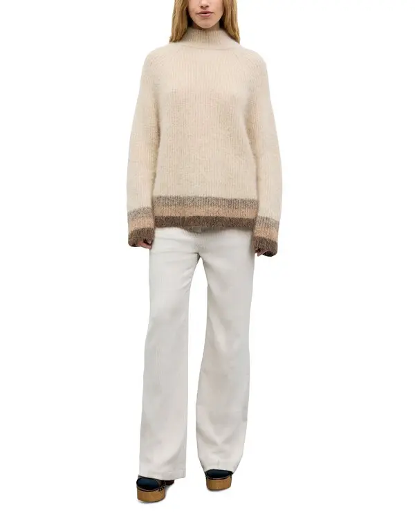 Gerard Darel Rola Mock Neck Striped Trim Pullover Sweater
