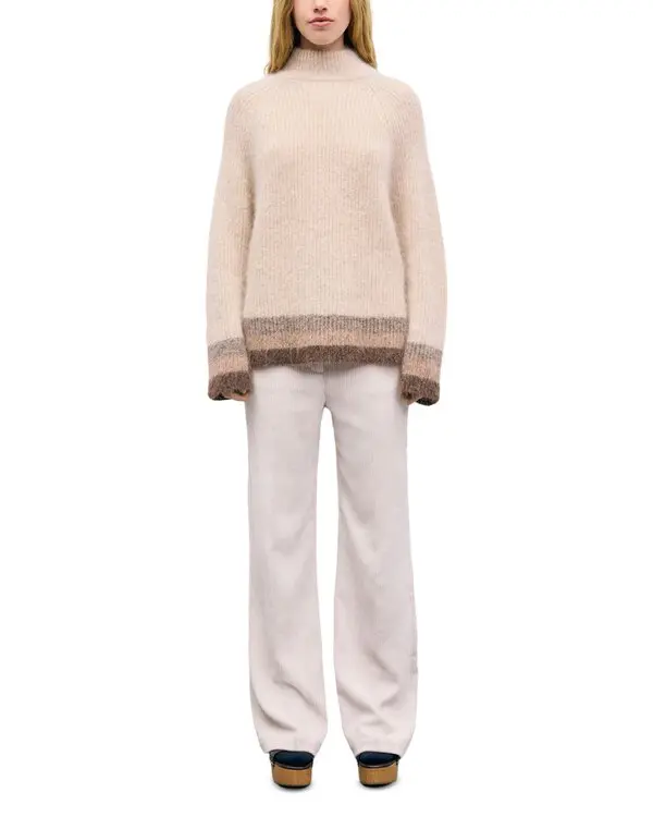 Gerard Darel Rola Mock Neck Striped Trim Pullover Sweater
