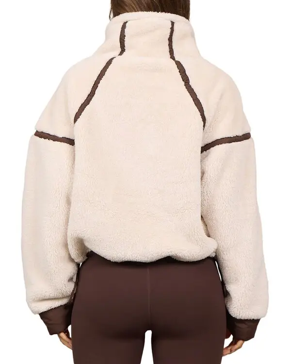 Vintage Havana Contrast Binding Sherpa Quarter Zip Jacket
