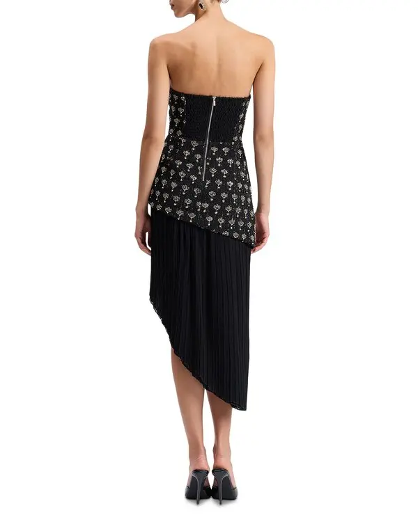 Avec Les Filles Asymmetric High Low Pleated Combo Dress