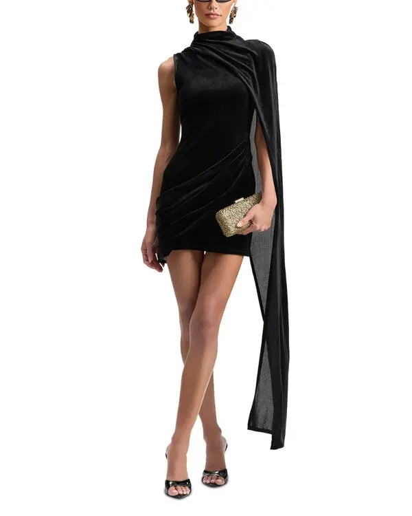 Avec Les Filles Draped Mock Neck Cape Mini Dress