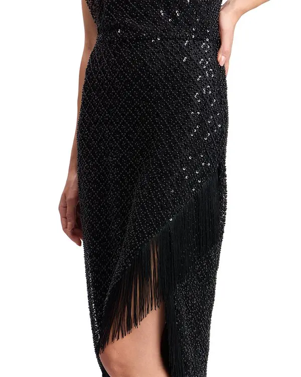 Avec Les Filles Embellished Fringe Hem Halter Midi Dress