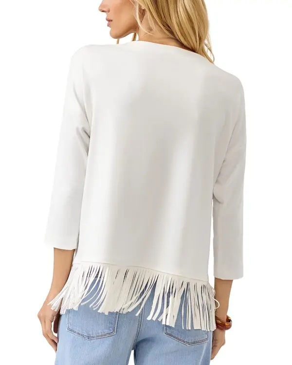 Karen Kane Boat Neck Fringe Trim Top - Cream