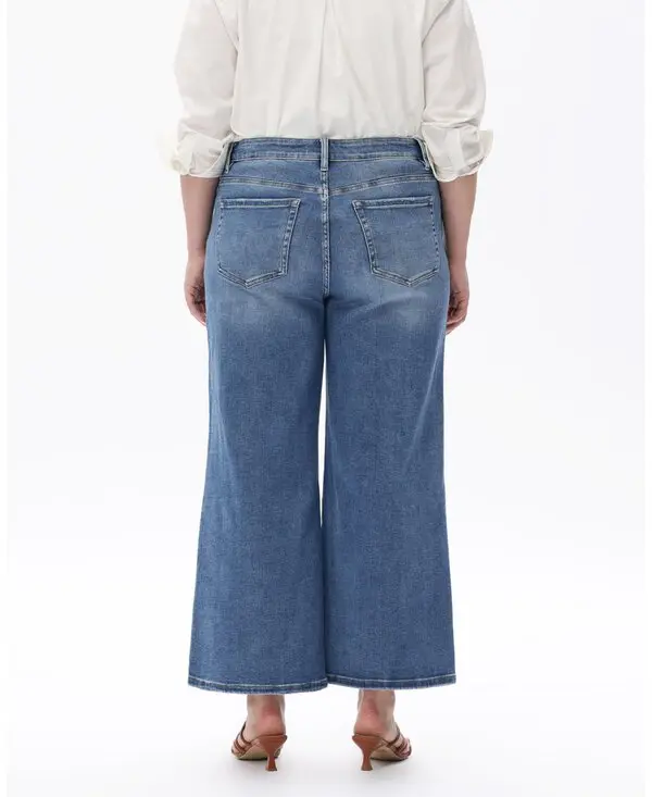 BAYEAS Plus Mid Rise Wide Leg Jeans Highly Stretchy Classic Denim For