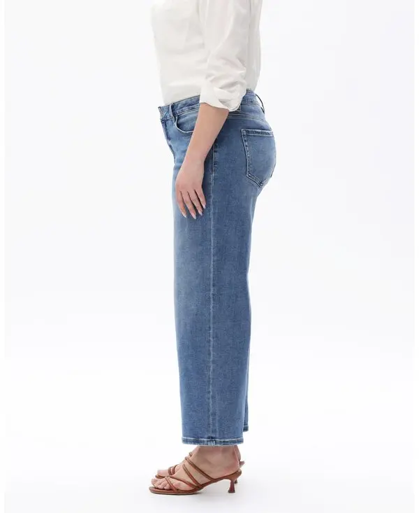 BAYEAS Plus Mid Rise Wide Leg Jeans Highly Stretchy Classic Denim For