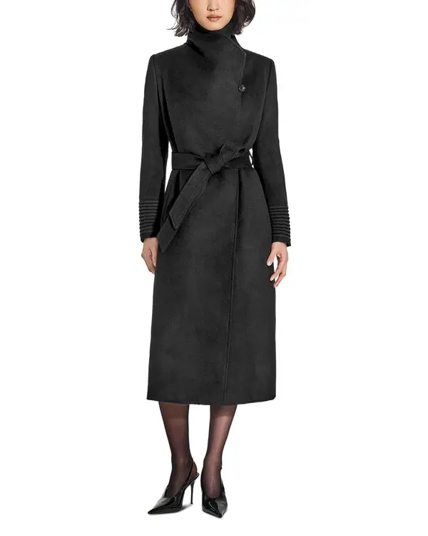 Sentaler Alpaca & Wool Funnel Collar Wrap Coat - Black