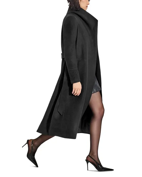 Sentaler Alpaca & Wool Funnel Collar Wrap Coat - Black