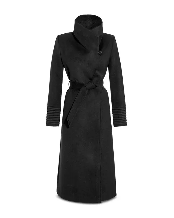 Sentaler Alpaca & Wool Funnel Collar Wrap Coat - Black