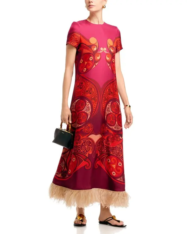 La DoubleJ Placee Swing Dress With Ostrich Feather Trim