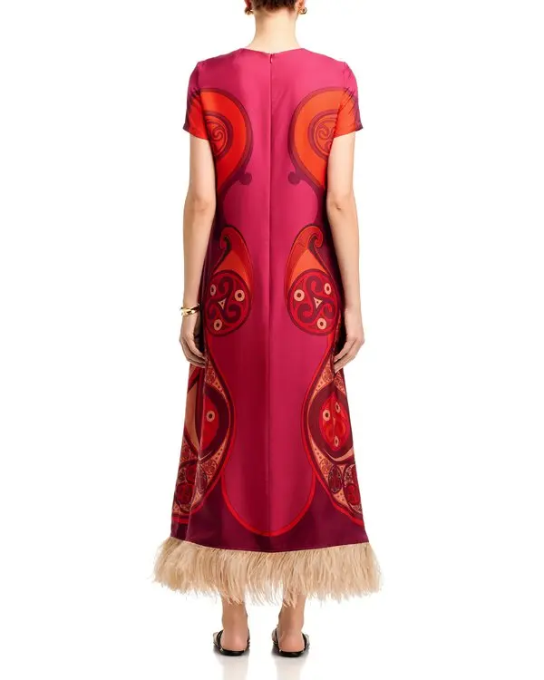 La DoubleJ Placee Swing Dress With Ostrich Feather Trim