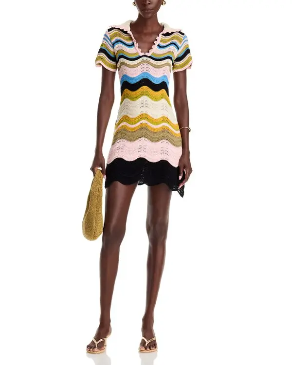 La DoubleJ Chevron Cotton Crochet Mini Dress