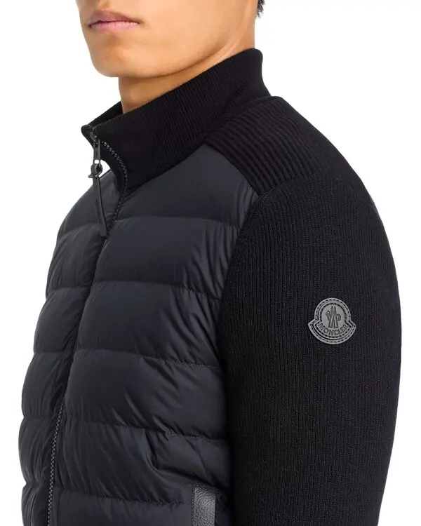 Moncler Wool Blend Zip Panel Down Cardigan Sweater