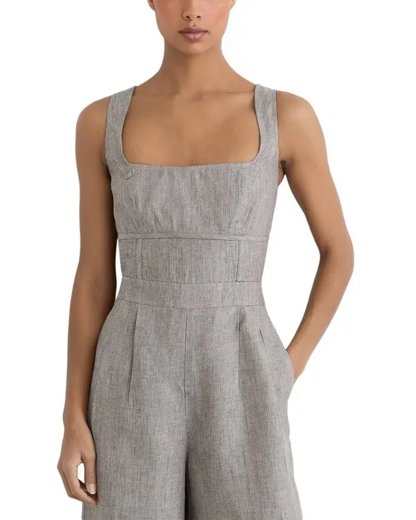 REISS Flora Linen Square Neck Wide Leg Jumpsuit