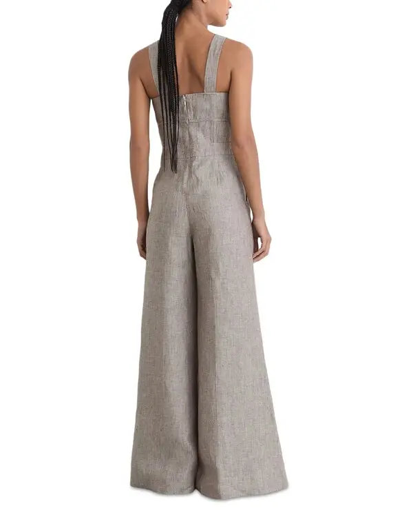 REISS Flora Linen Square Neck Wide Leg Jumpsuit