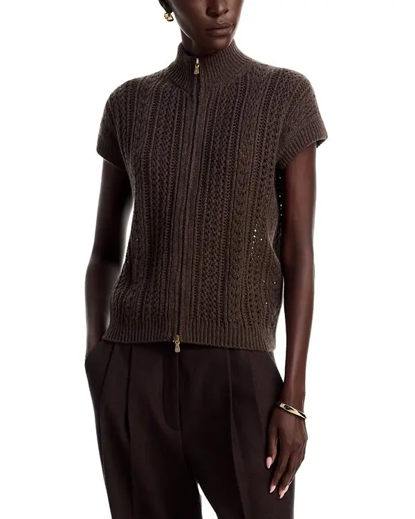 Eleventy Double Zipper Mock Neck Cashmere Sweater