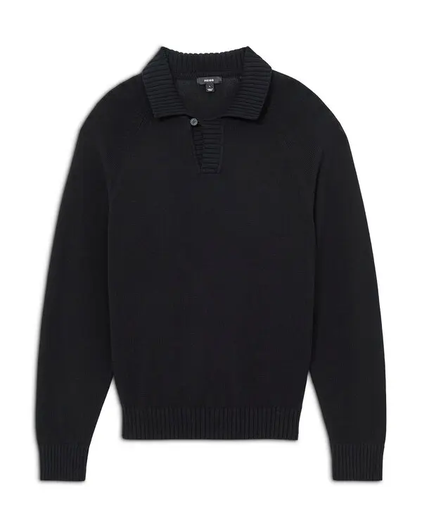 REISS Ashdown Cotton Open Collar Polo Sweater - Navy