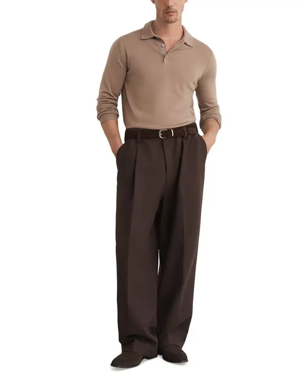 REISS Wool Slim Polo Shirt - Camel Brown