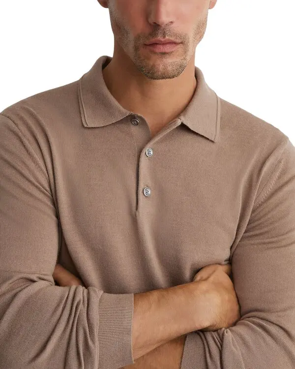 REISS Wool Slim Polo Shirt - Camel Brown