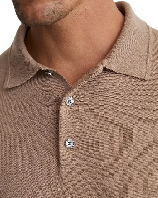 REISS Wool Slim Polo Shirt - Camel Brown