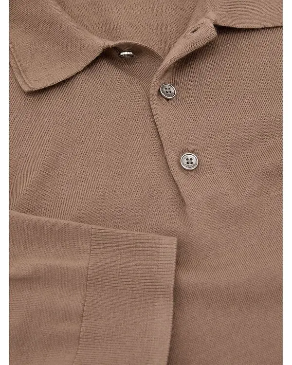 REISS Wool Slim Polo Shirt - Camel Brown