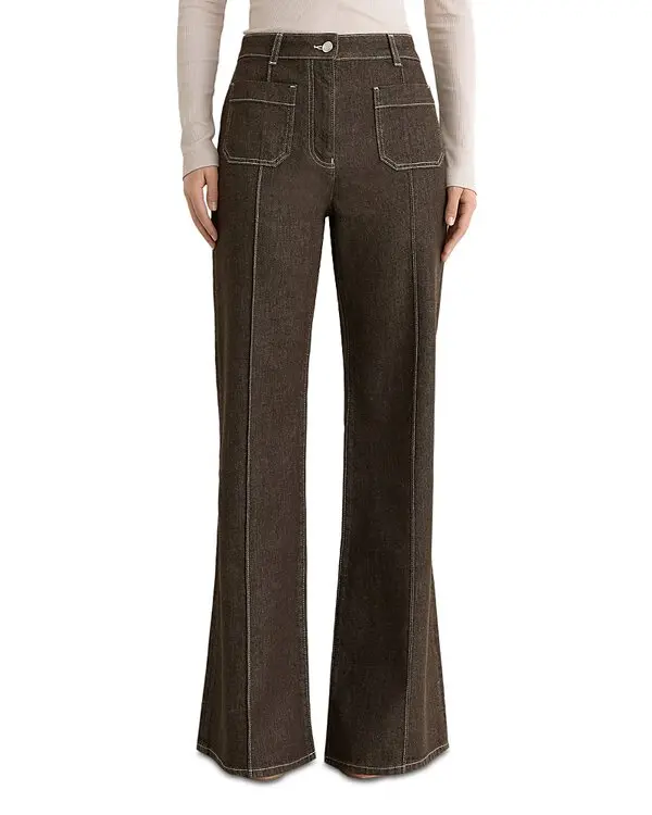 REISS Cotton Stretch Sakura High Rise Flare Jeans - Brown