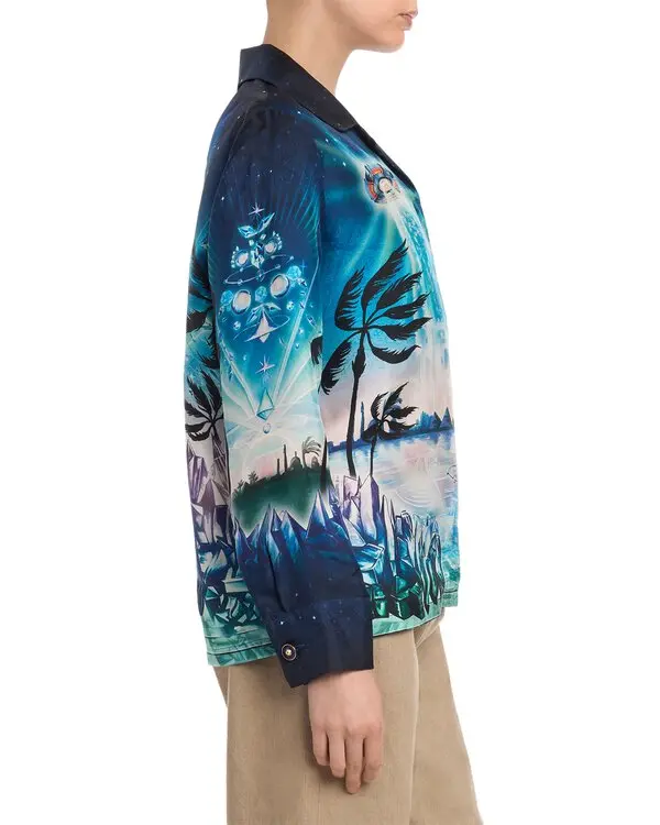 Casablanca Silk Cuban Collar Long Sleeve Shirt