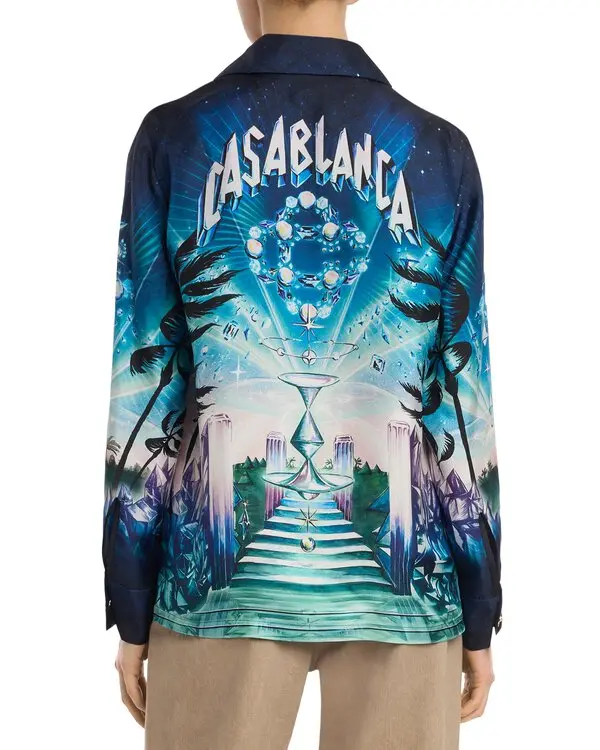 Casablanca Silk Cuban Collar Long Sleeve Shirt